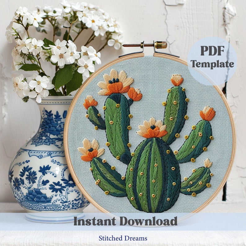 Cactus Embroidery Pattern, Instant Download, Cacti Embroidery Art ...