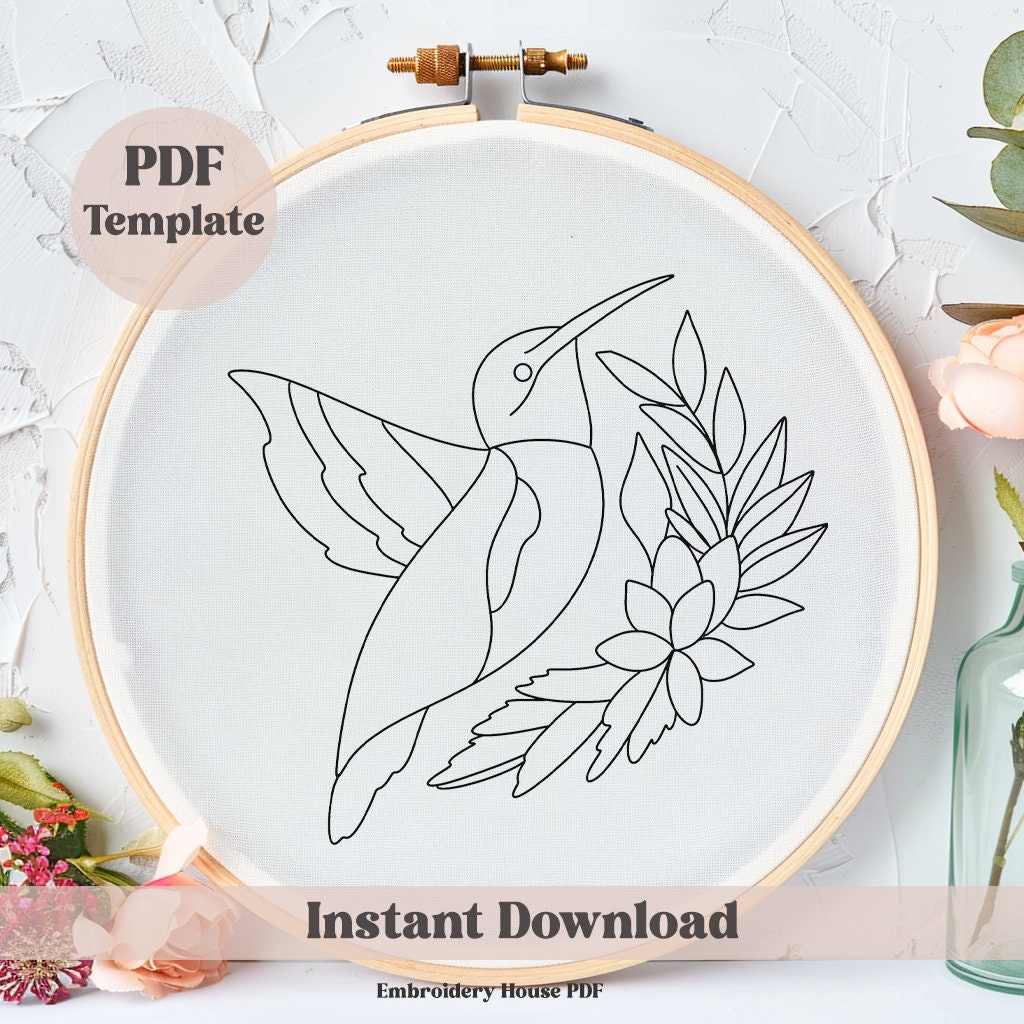 Purple Hummingbird Embroidery Pattern, Hummingbird Template, Spring ...