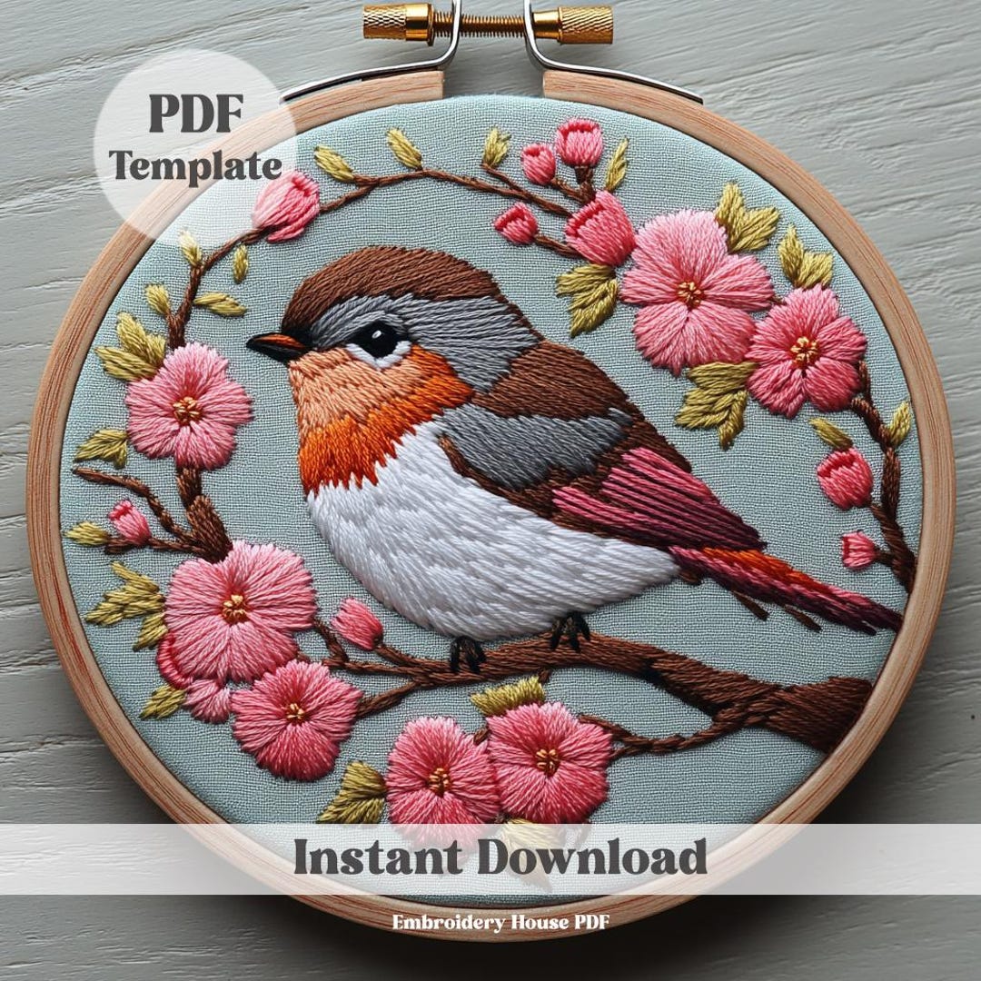 Cute Bird Embroidery Pattern PDF, Instant Download, Hand Embroidery ...
