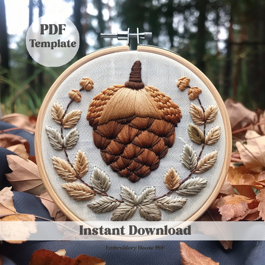 Acorn Embroidery Pattern, Instant Download, Autumn Embroidery Design ...