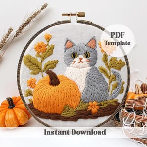 Halloween Cat Embroidery Pattern, PDF Pattern, Halloween Embroidery ...