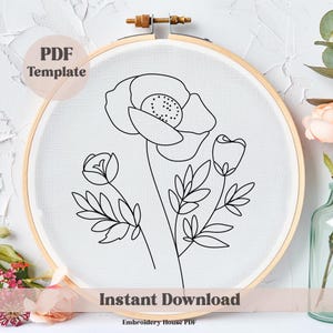Red Poppy Hand Embroidery Pattern, Flower Embroidery, Floral Pattern ...