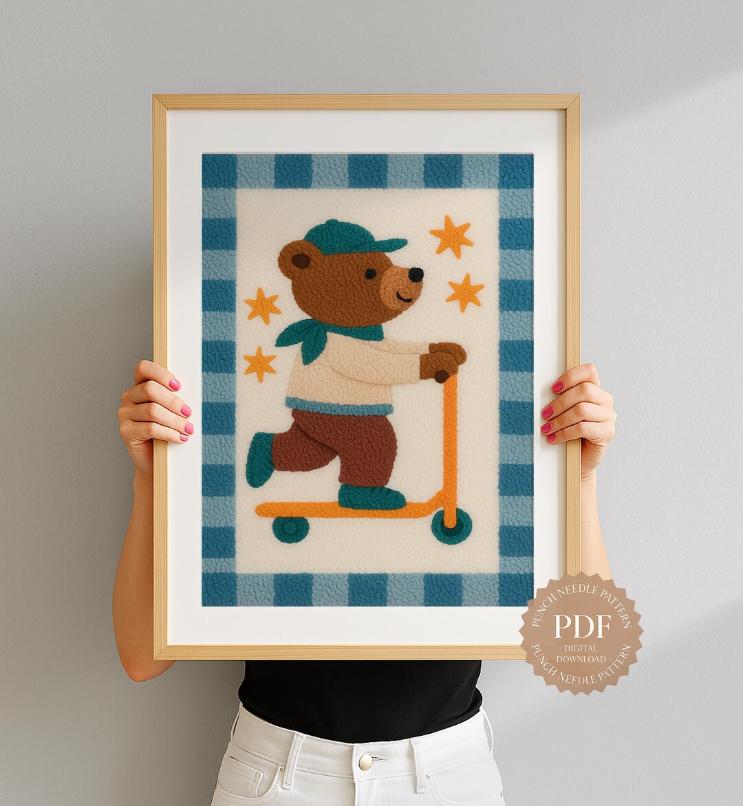 Bear on Scooter Punch Needle Pattern: Boys Room Decor (PDF Pattern) - Etsy