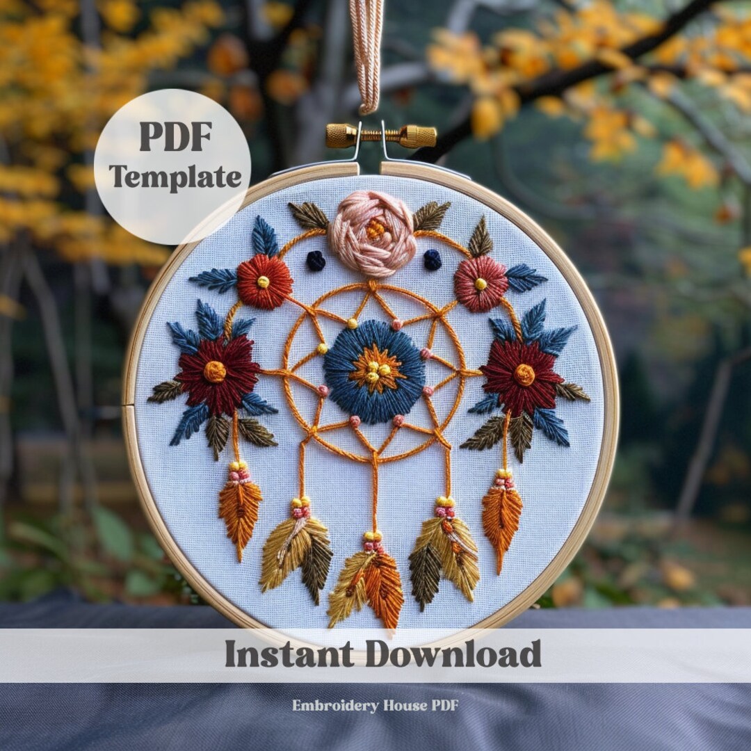 Dreamcatcher Embroidery Pattern, Boho Embroidery, Dream Catcher ...