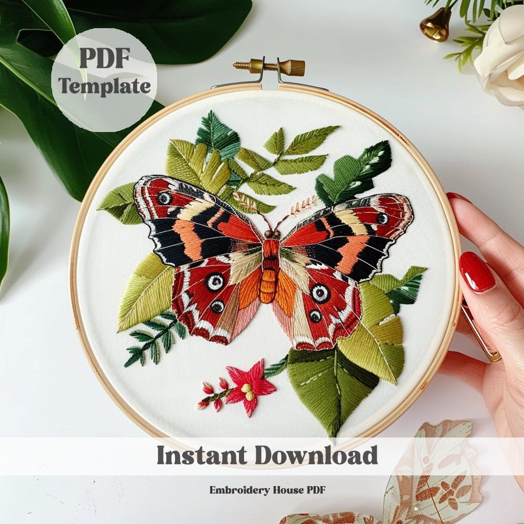 Butterfly Hand Embroidery Pattern, Insect Embroidery, Floral Butterfly ...