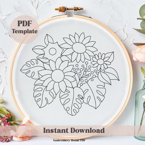 Sunflower Embroidery Pattern, Sunflower Pdf Pattern, Floral Embroidery ...