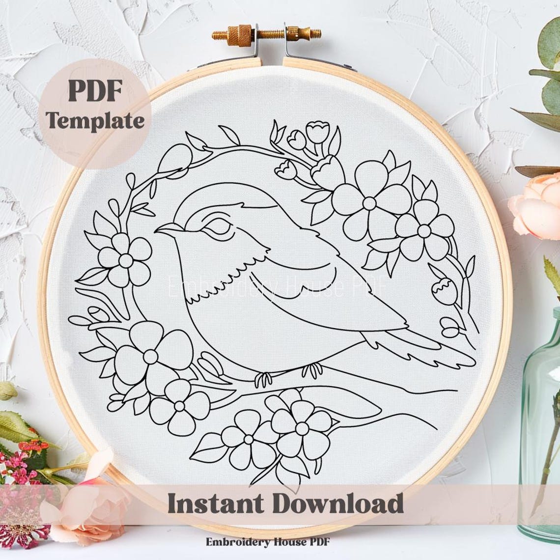 Cute Bird Embroidery Pattern PDF, Instant Download, Hand Embroidery ...