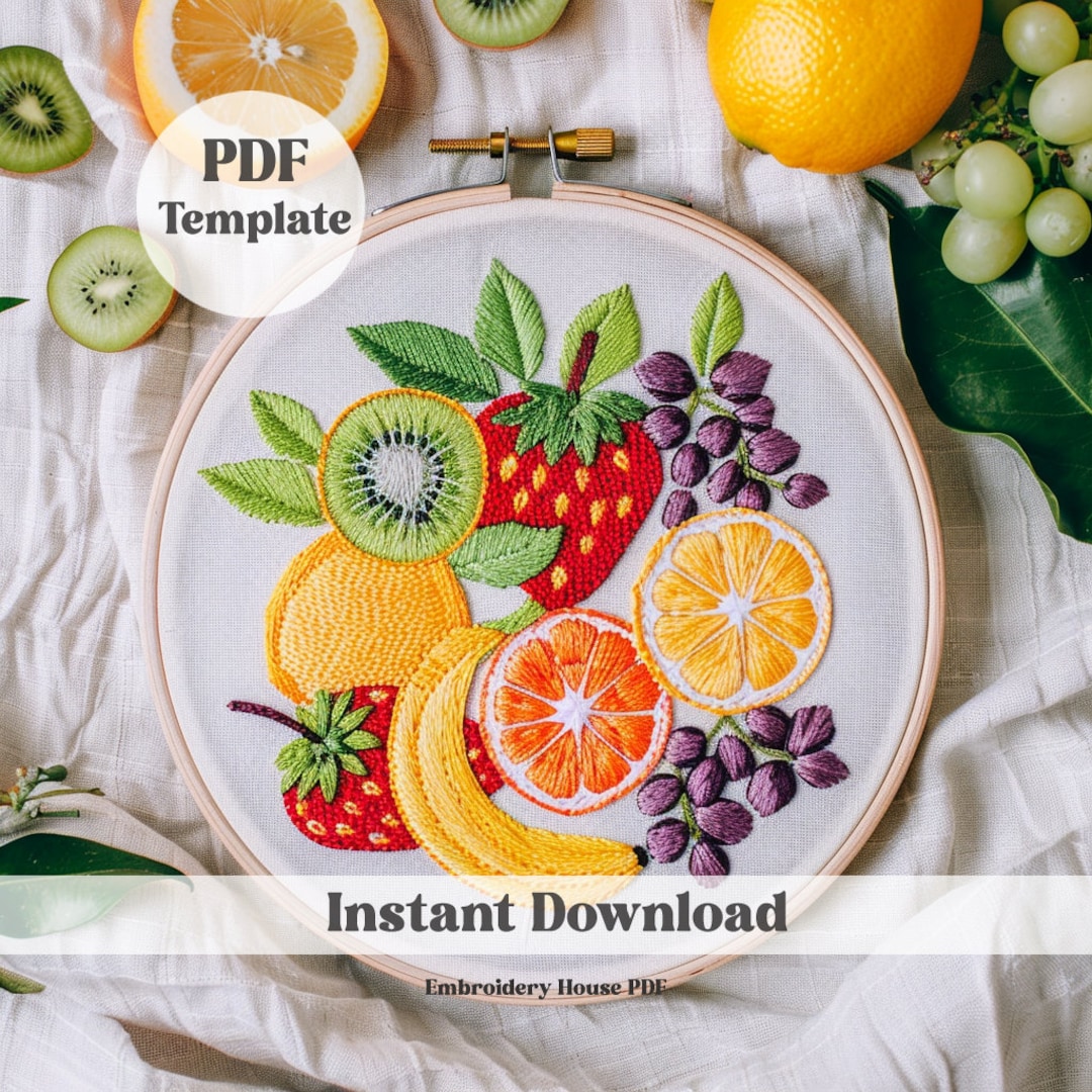 Fruit Bunch Hand Embroidery Pattern, Kitchen Decor, Citrus Embroidery ...