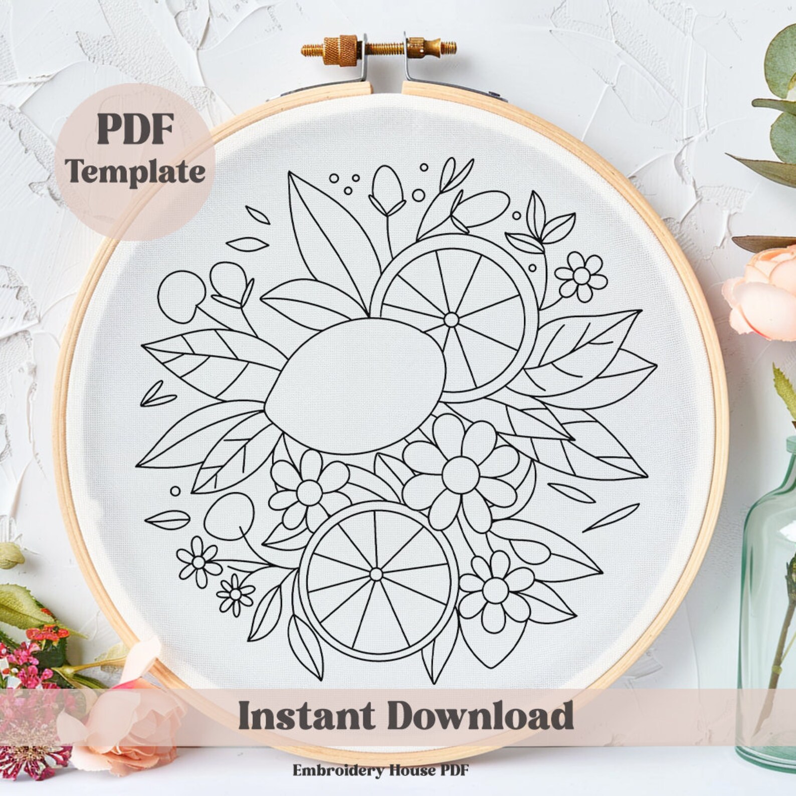 Lemons Embroidery Pattern, PDF Pattern, Cute Lemon Decor DIY, Fruit ...