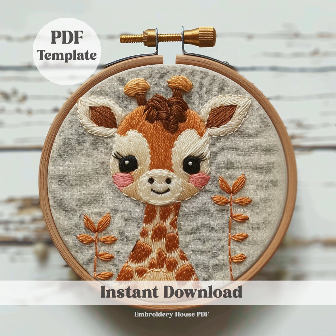 Giraffe Hand Embroidery, Embroidery Design, Giraffe Embroidery, Safari ...