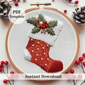 Christmas Stocking Embroidery Pattern: DIY Holiday Design (PDF Pattern ...