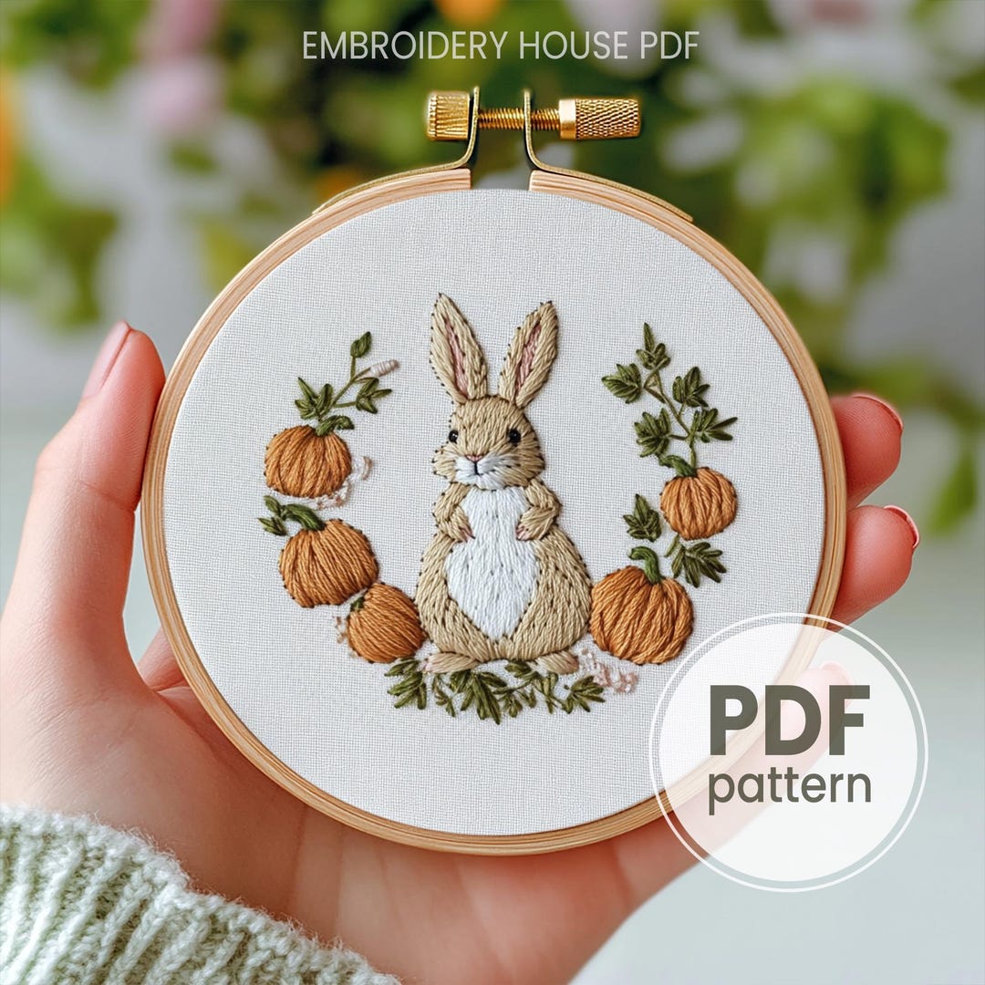 Rabbit and Pumpkins, Embroidery Pattern, Halloween Pattern for ...