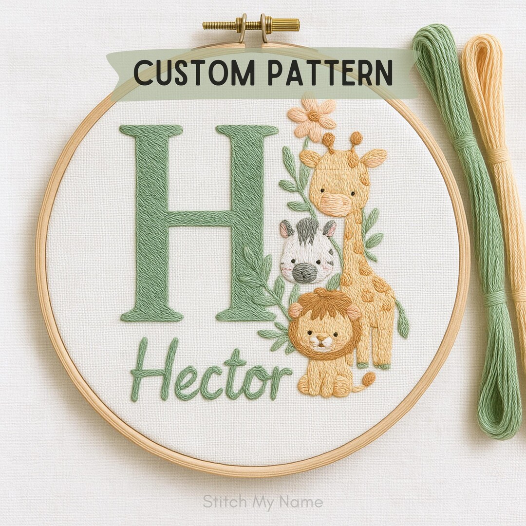 Jungle Animal Initial Embroidery Pattern: Custom Name Nursery Decor ...