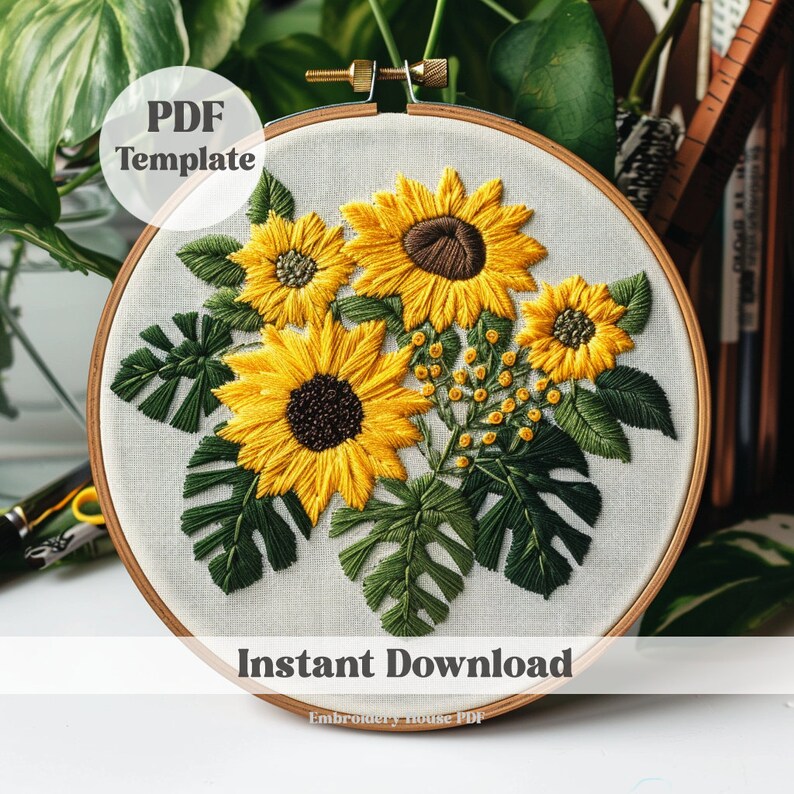 Sunflowers Embroidery Pattern, Sunflower Embroidery, Embroidery Pattern ...