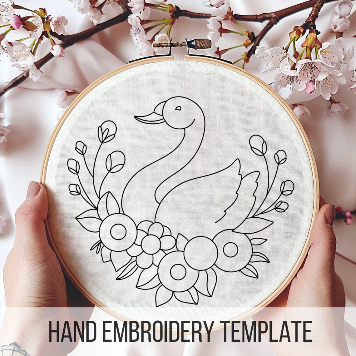 Swan Hand Embroidery Template, Digital Download, Animal Embroidery ...