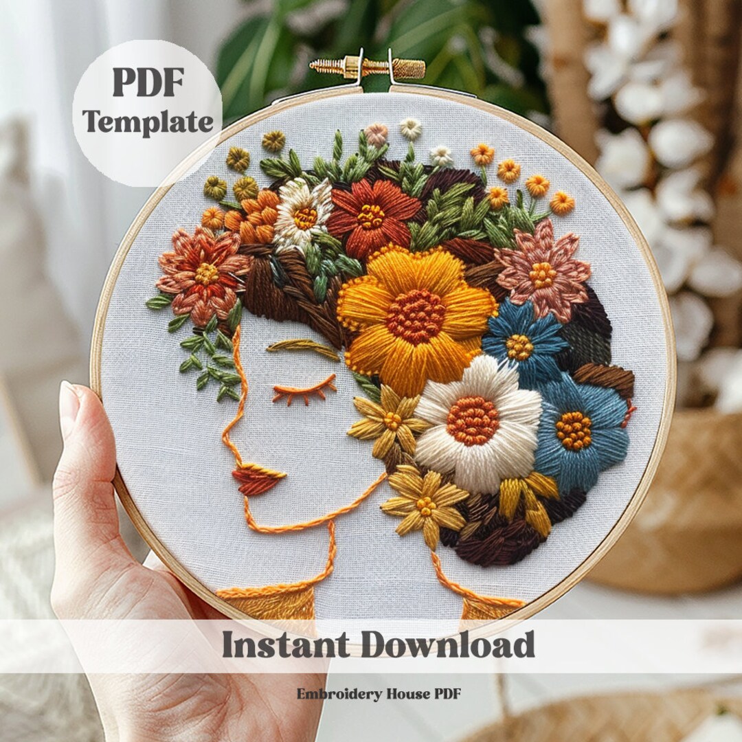 Abstract Art, Floral Woman Embroidery, Beginner Embroidery, Hand ...