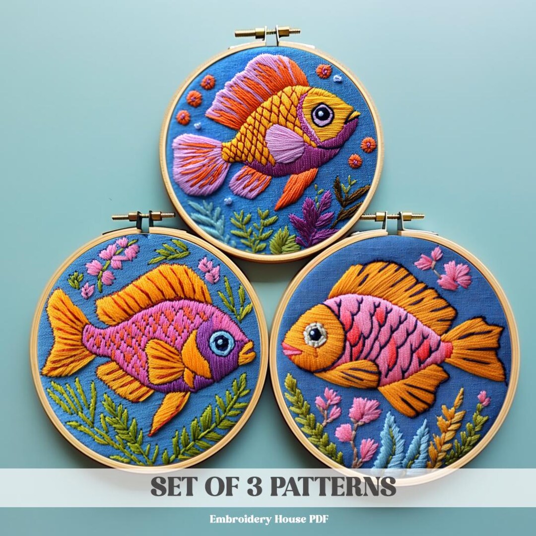 Tropical Fish Set Hand Embroidery Pattern, Fish Embroidery, Hand ...
