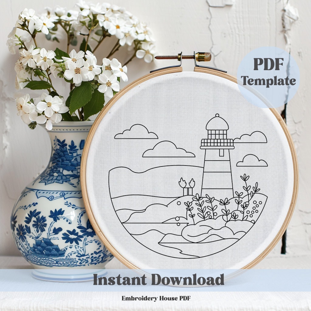 Lighthouse Embroidery Pattern: Modern Coastal Decor (PDF Pattern) - Etsy