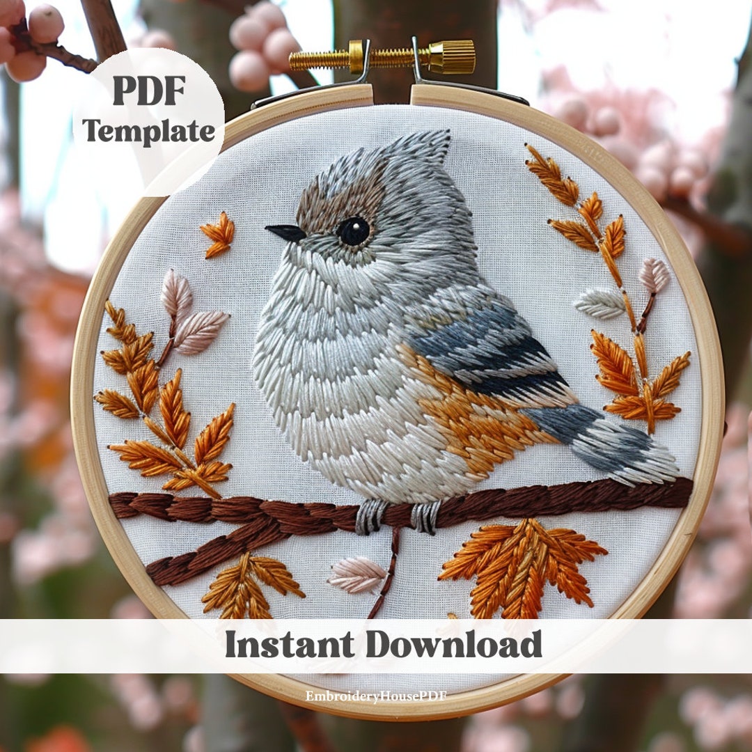 Robin Bird Hand Embroidery Pattern: Spring Wildlife DIY (PDF Template ...