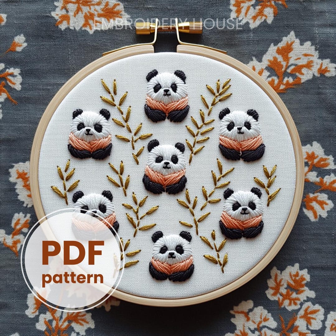 Panda Hand Embroidery Pattern, Panda Seamless Pattern, Embroidery ...