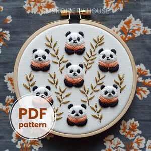 Panda Hand Embroidery Pattern, Panda Seamless Pattern, Embroidery ...