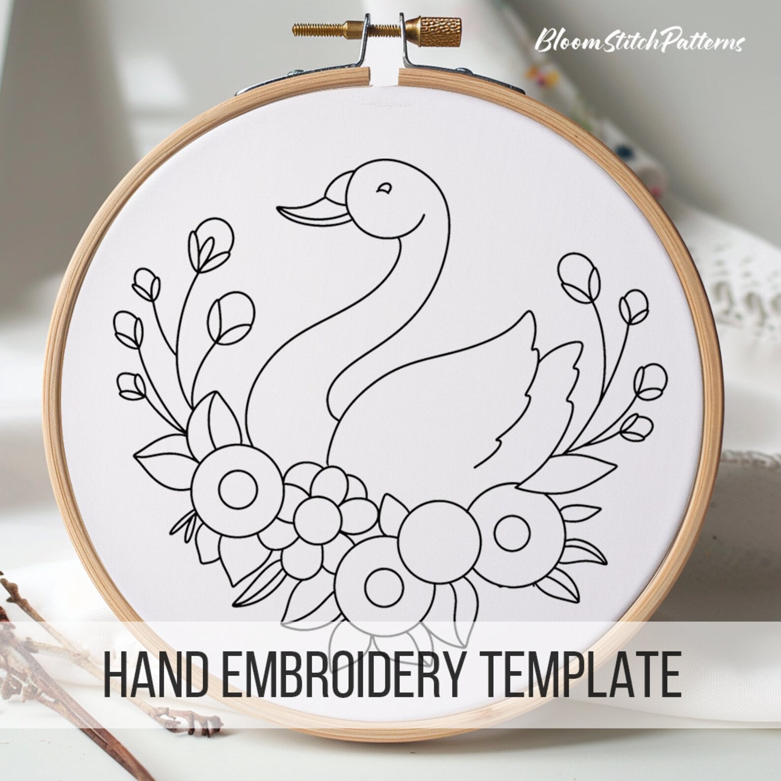 Swan Hand Embroidery Template, Digital Download, Animal Embroidery ...