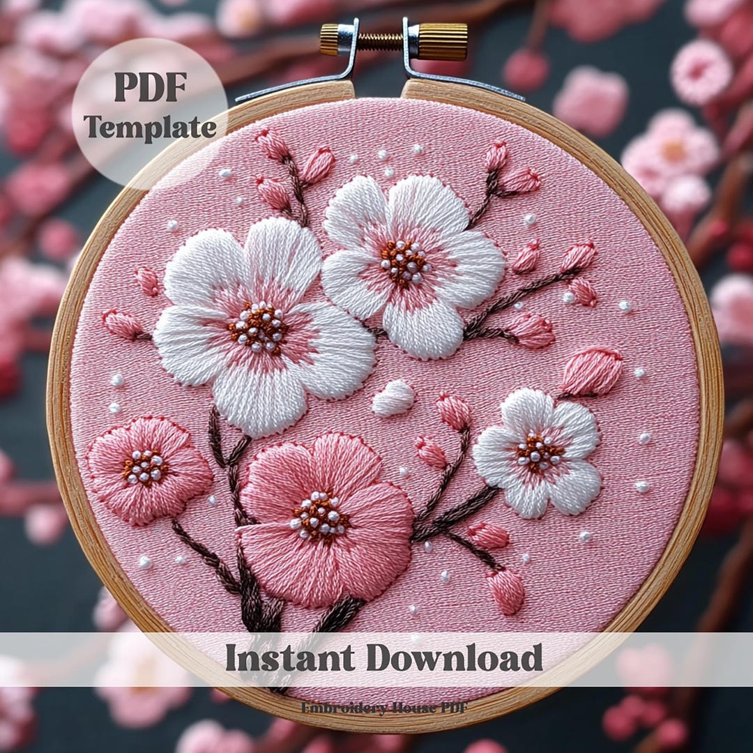 Cherry Blossom Embroidery Pattern, Beginner Friendly, Floral Embroidery ...