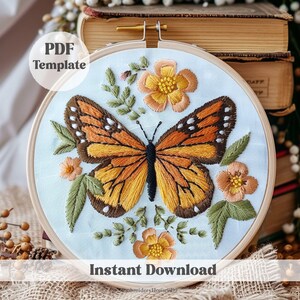 Monarch Embroidery Pattern, Hand Embroidery, Botanical Embroidery ...