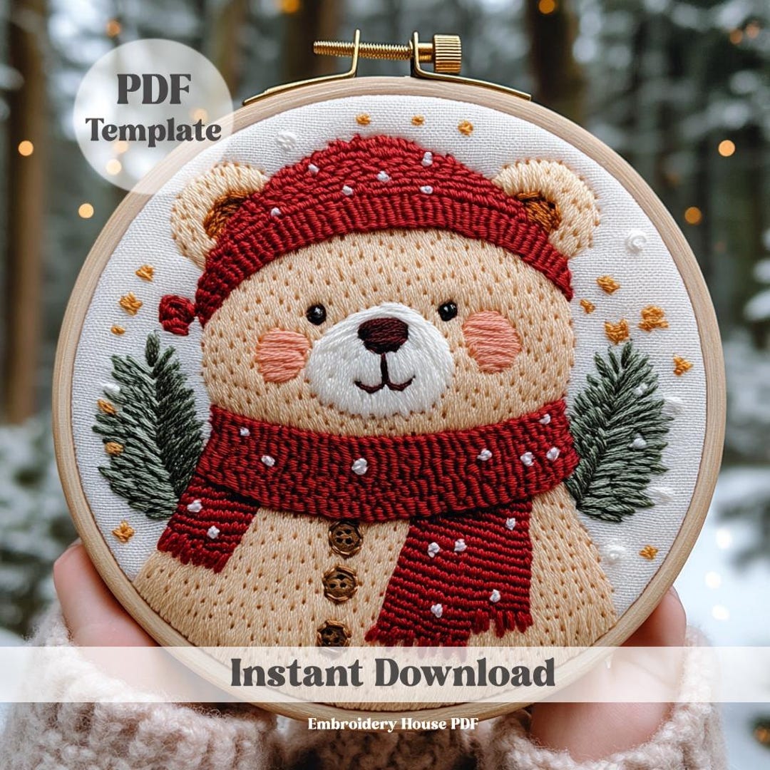 Christmas Bear Embroidery Design, Christmas Bear Pattern, Bear ...
