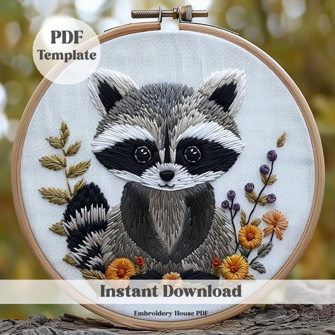 Baby Raccoon Embroidery Pattern: DIY Woodland Nursery Decor (PDF ...