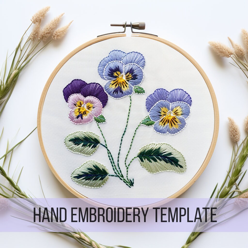 Pansy Embroidery Template, Pansy Design, Floral Needlepoint Pattern ...