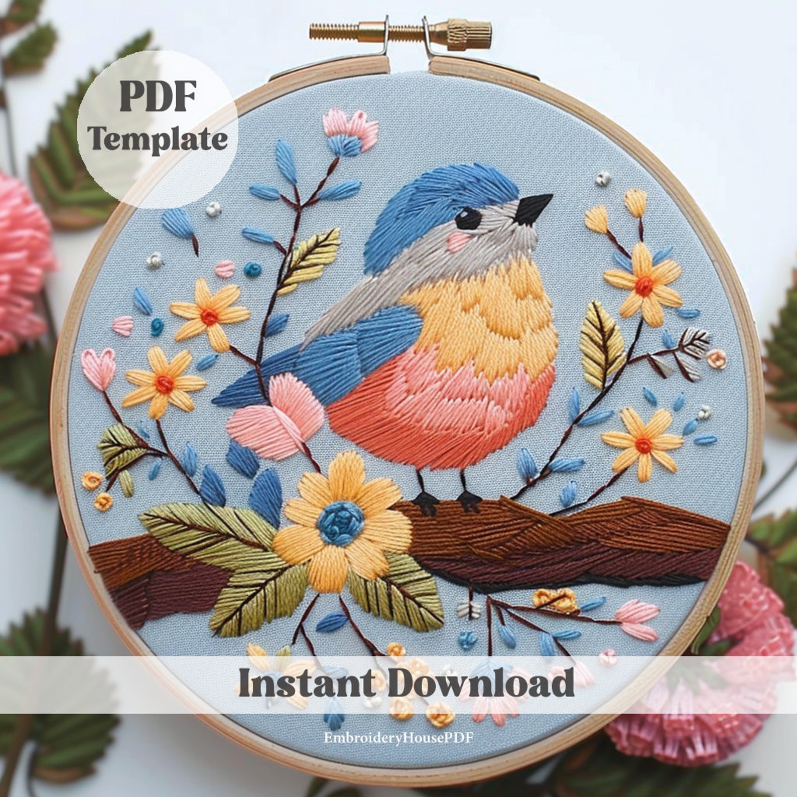 Bird Hand Embroidery Pattern, Bird Embroidery, Floral Bird, Cute Hand ...