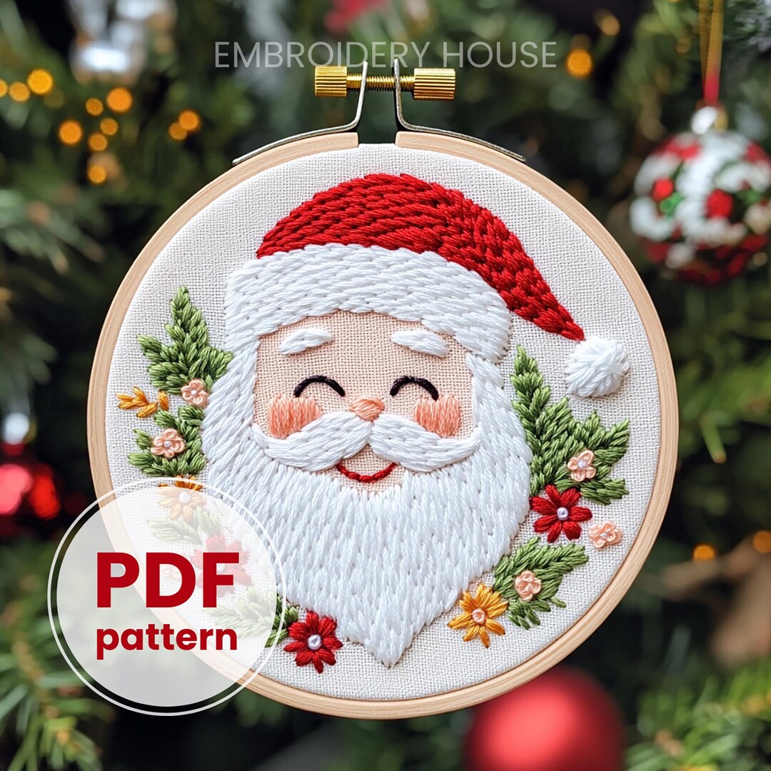 Santa Portrait Embroidery Art: DIY Beginners PDF Pattern - Etsy