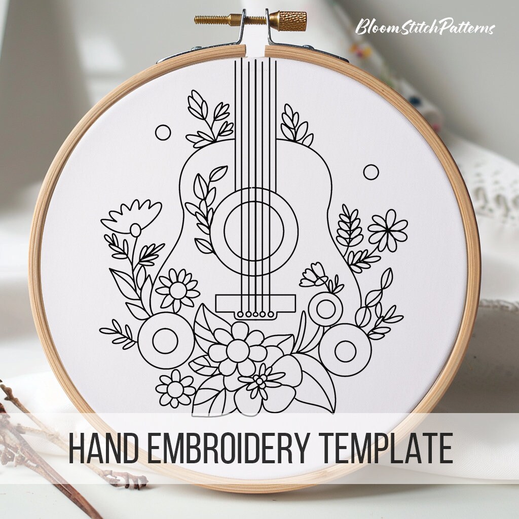 Floral Guitar PDF Pattern, August Song, Beginner Embroidery, DIY ...