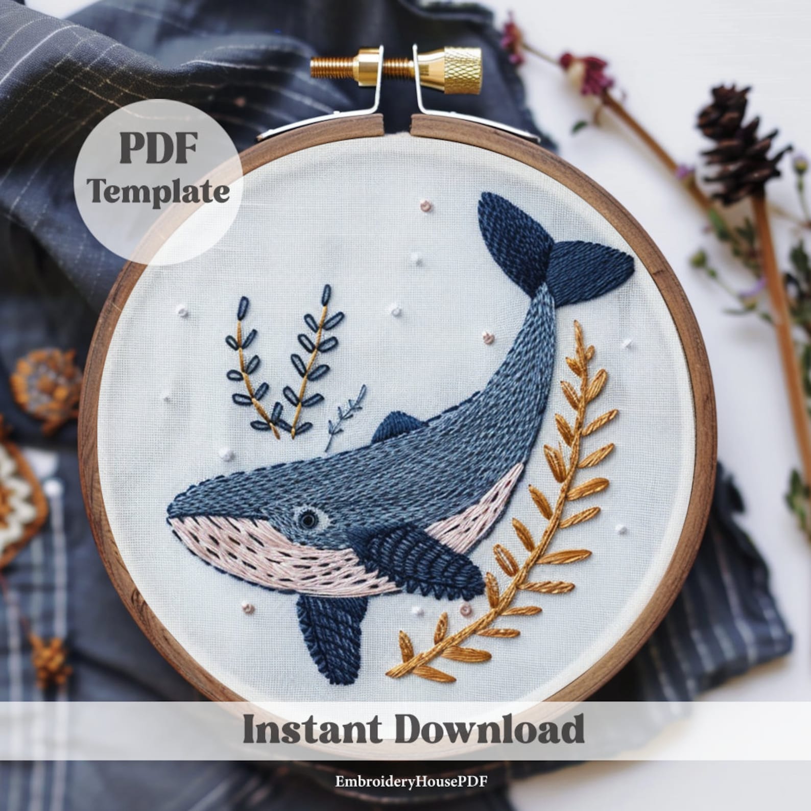 Whale Hand Embroidery Pattern, Whale Pattern, Ocean Pattern, Hand ...