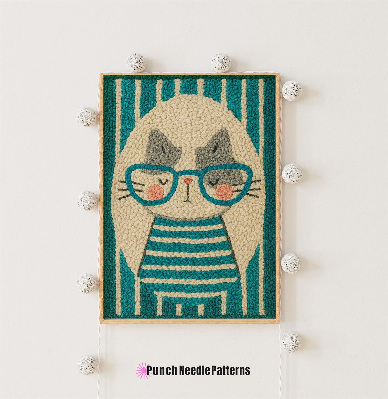 Cute Cat Punch Needle Pattern: Beginner DIY Home Decor Craft, Wall ...