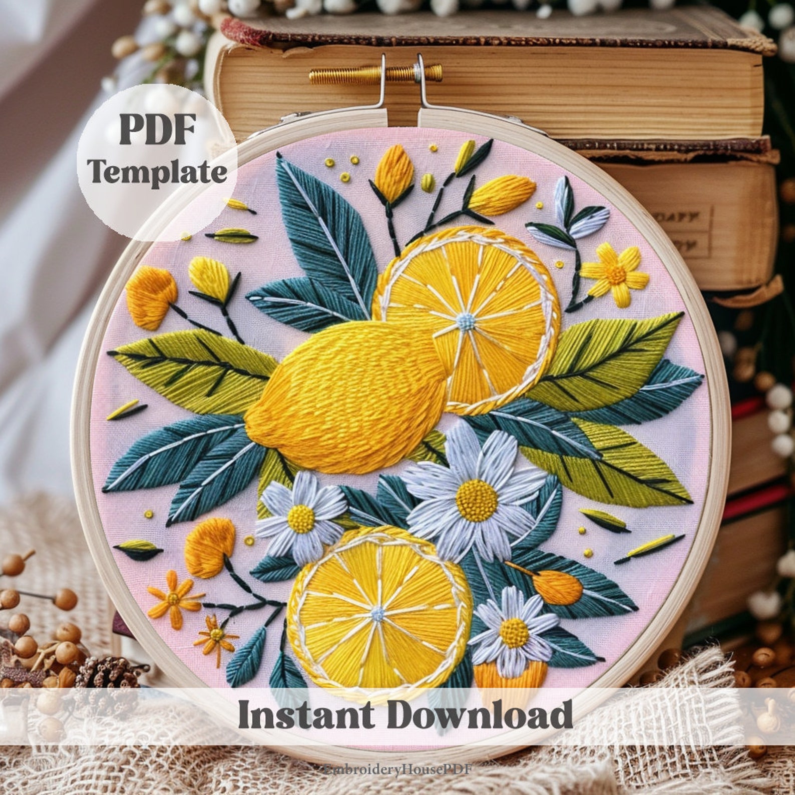 Lemons Embroidery Pattern, PDF Pattern, Cute Lemon Decor DIY, Fruit ...