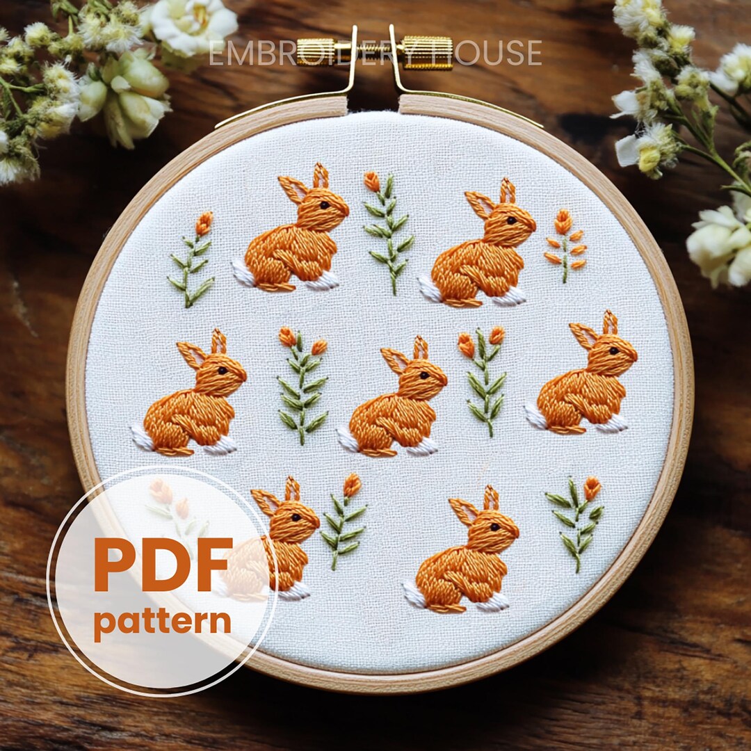 Rabbits Hand Stitch, Spring Embroidery, Easter Bunny Embroidery, Spring ...