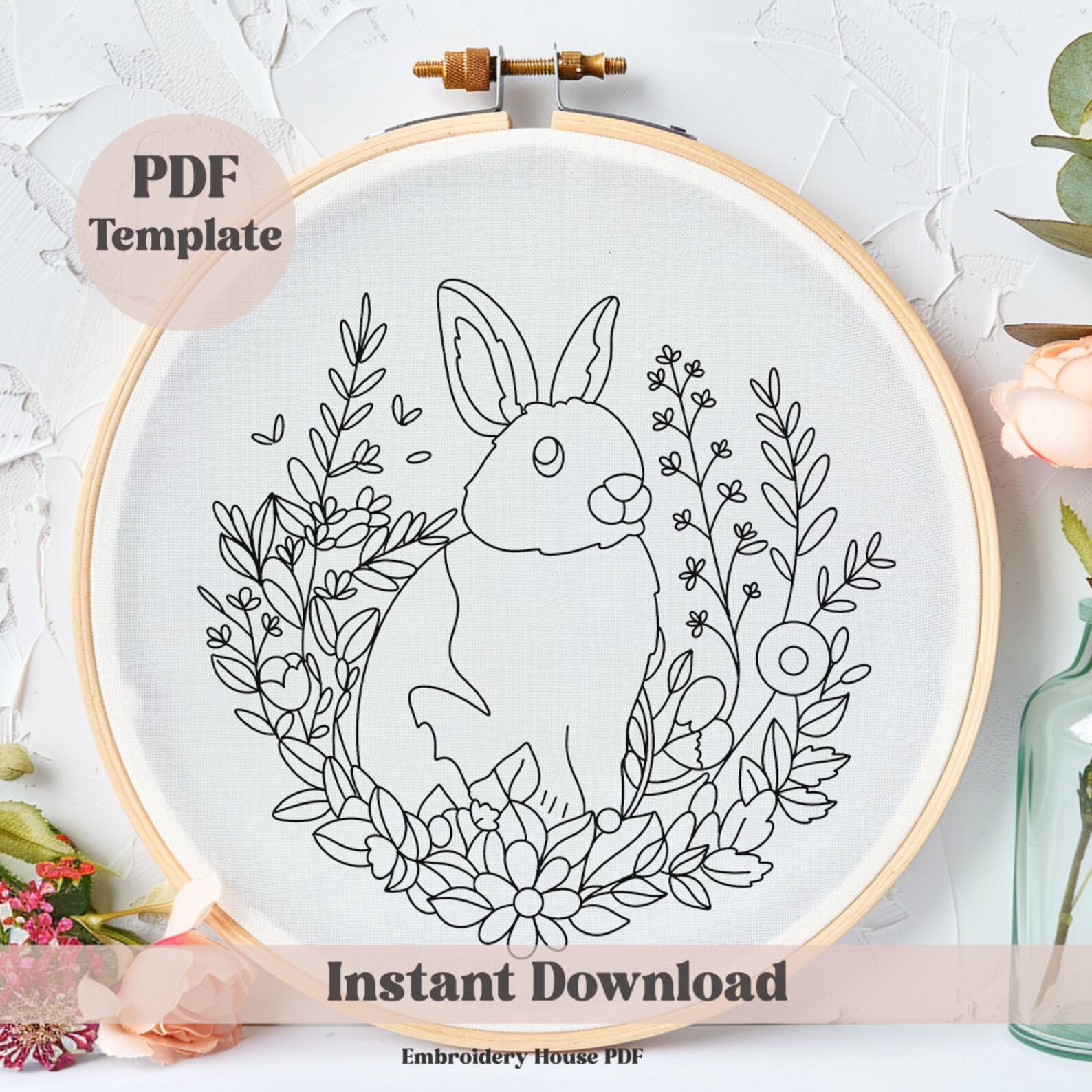 Cute Bunny Embroidery, Bunny Embroidery, Bunny Pattern, Flower ...