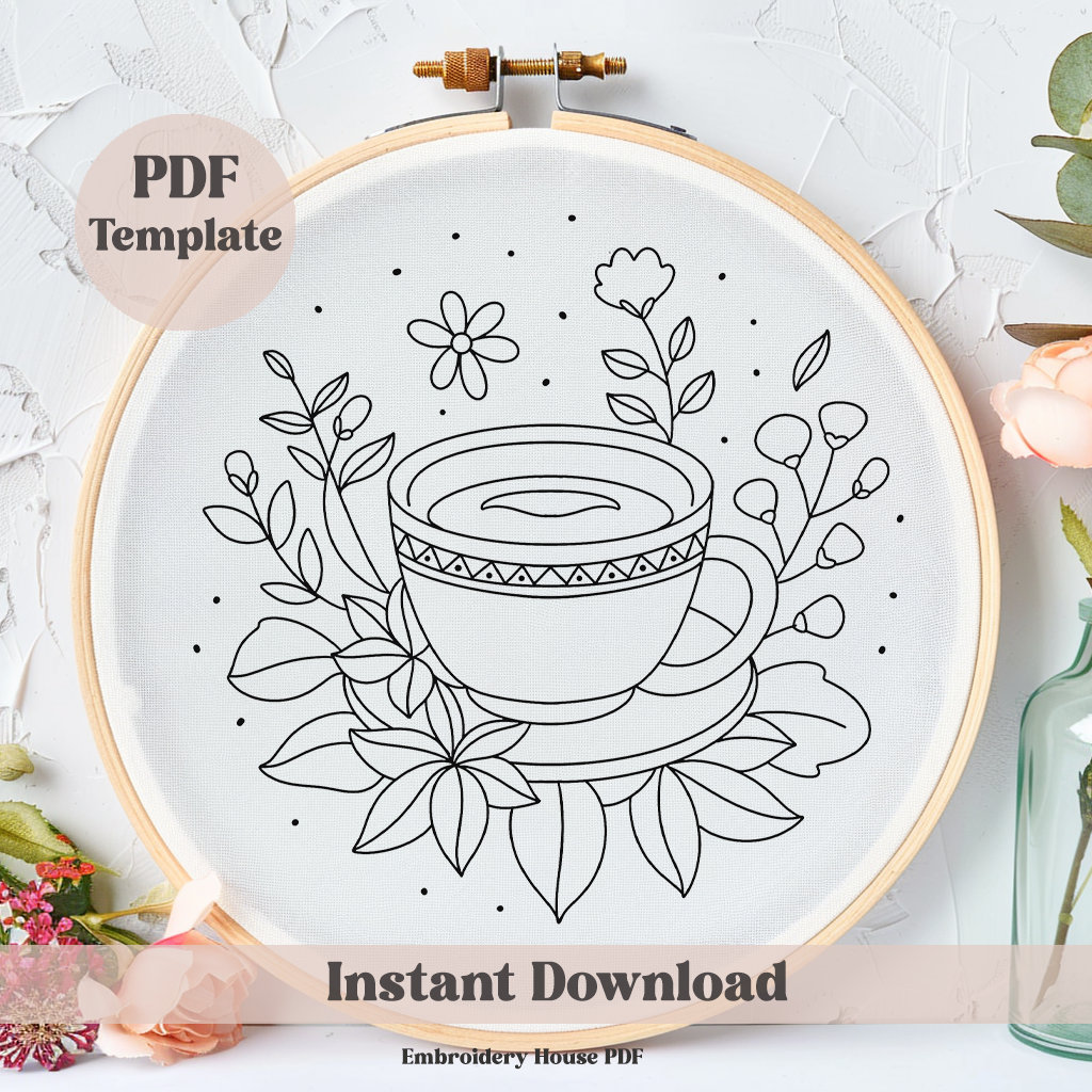 Tea Lover Embroidery Pattern, Instant Download, Teacup Embroidery, Hoop ...