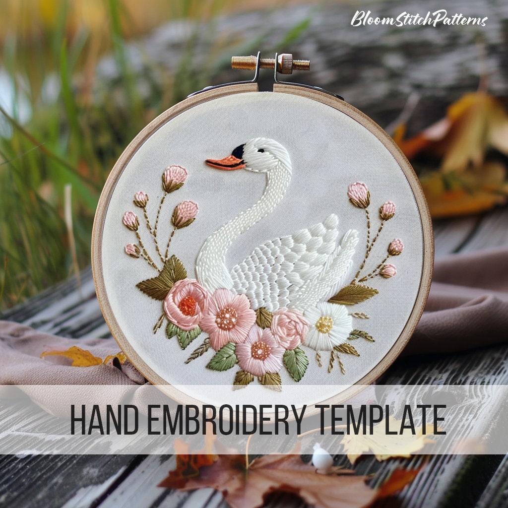 Swan Hand Embroidery Template, Digital Download, Animal Embroidery ...
