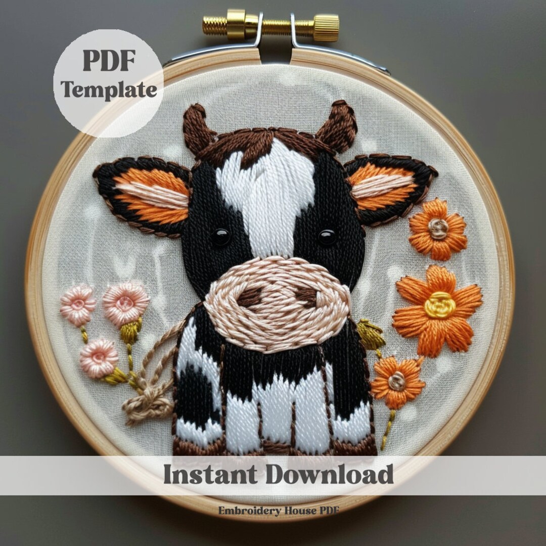Cow Hand Embroidery Pattern, Cow Needlepoint Pattern, Vegan Embroidery ...