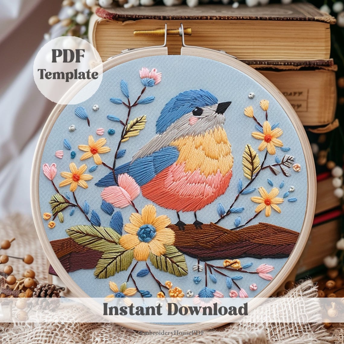 Bird Hand Embroidery Pattern, Bird Embroidery, Floral Bird, Cute Hand ...