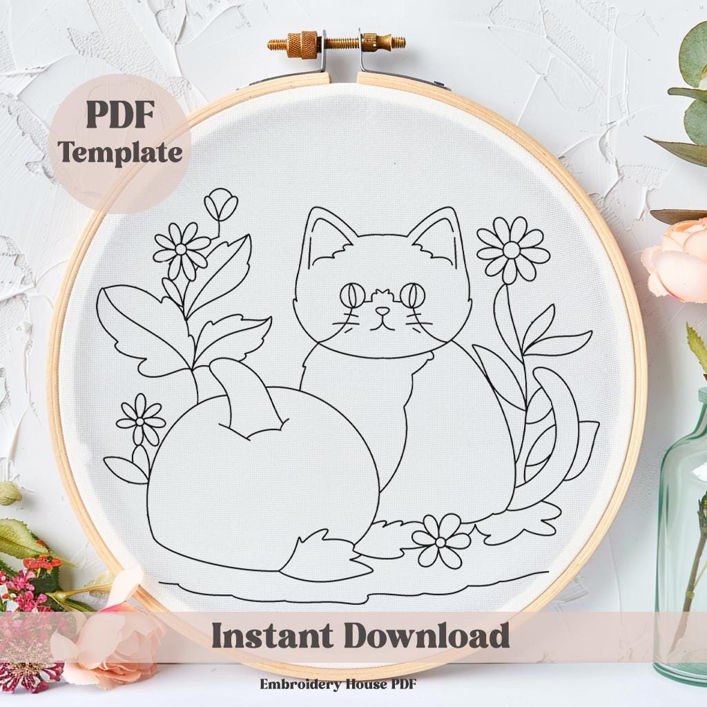 Halloween Cat Embroidery Pattern, PDF Pattern, Halloween Embroidery ...