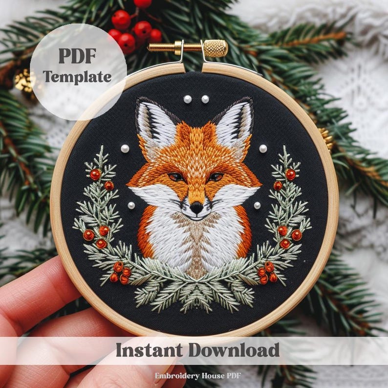 Winter Fox Hand Embroidery Pattern, Fox Embroidery, Hand Embroidery Pattern, Woodland PDF ...