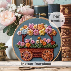 Flower Cart Embroidery Pattern, Instant Download, Floral Pattern for ...