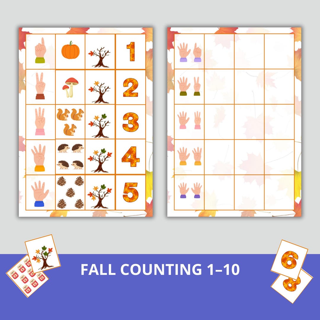 Fall Counting Game for Preschool - Autumn Math Center Matching Activity ...
