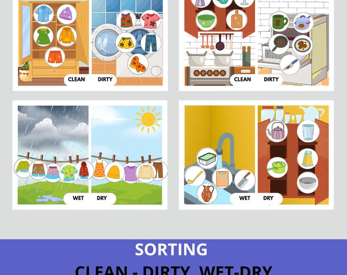 Opposites Sorting Game & Life Skills | Clean Vs Dirty, Wet Vs Dry ...