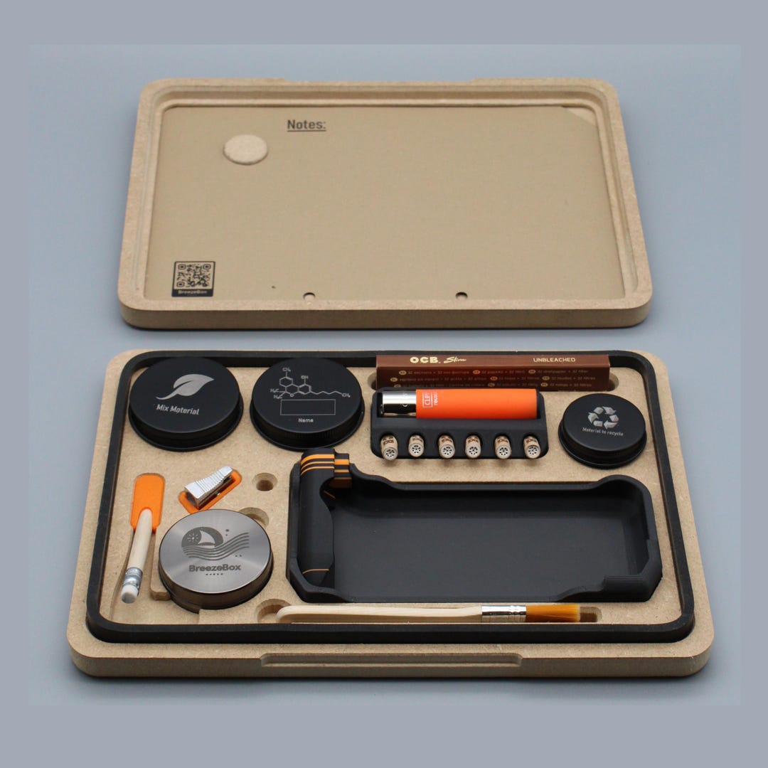 Breezebox – All-in-one Rolling Tray Kit With Storage, Grinder Slots ...