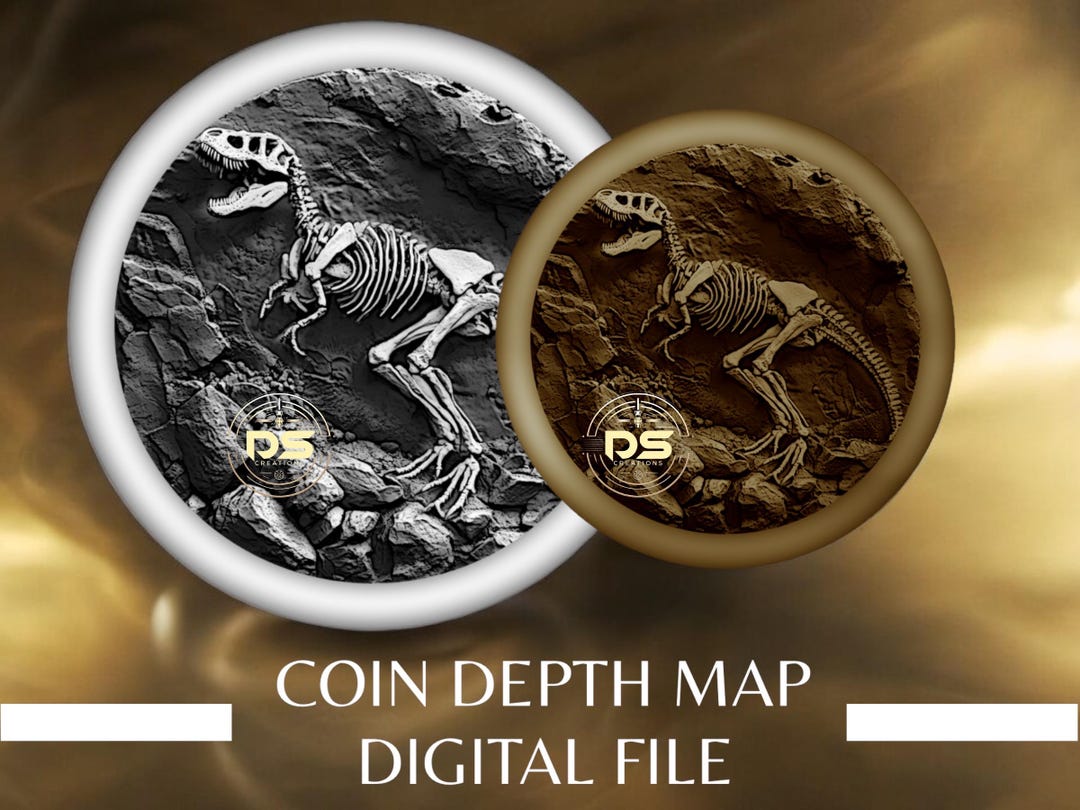 Dino '3D' Deep Engrave Grayscale Coin Depth Map PNG Optimised ...